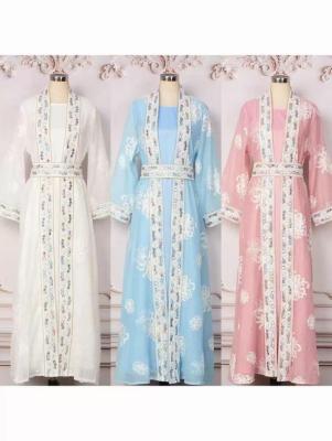 China MT544 Middle Eastern Modest Wear Sheer Floral Lace Embellished Robe Set (Triple Colorways) for sale