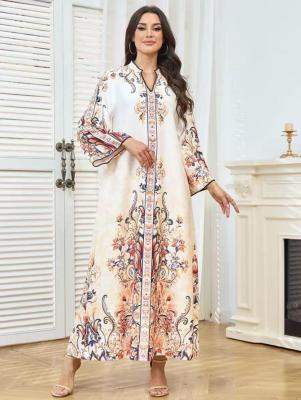 China MT573 Middle Eastern Modest Wear Bohemian Floral Print Bell-Sleeve Abaya for sale