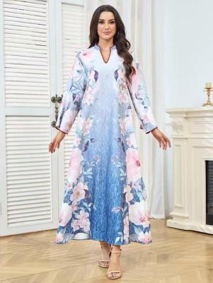 China MT535  Middle Eastern Modest Wear Ombre Floral Print V-Neck Abaya for sale