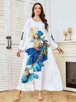 China MT523 Middle Eastern Modest Wear White & Blue Floral Print Maxi Abaya for sale