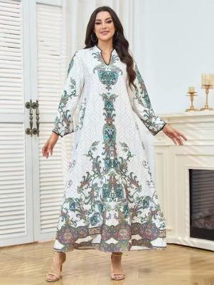China MT533   Middle Eastern Modest Wear Bohemian Floral Totem V-Neck Abaya for sale