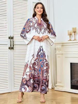 China MT529  Middle Eastern Modest Wear Bohemian Paisley Print Bell-Sleeve Abaya for sale