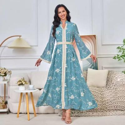 China MT140 Middle Eastern Modest Wear Floral Embroidered Tie-Waist Abaya (Dual Colorways) for sale