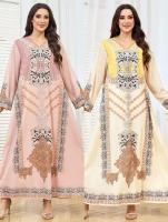 China MT531 Middle Eastern Modest Wear Bohemian Totem Print V-Neck Abaya (Dual Colorways) for sale
