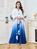 China MT521  Middle Eastern Modest Wear Ombre Blue Floral Print Bell-Sleeve Abaya for sale