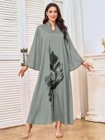 China MT524  Middle Eastern Modest Wear Sage Green Floral Print Kaftan Abaya for sale