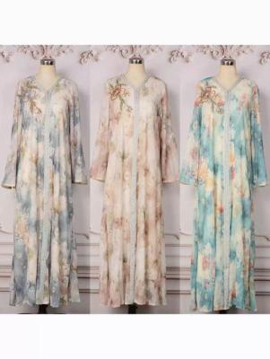 China MT542  Middle Eastern Modest Wear Watercolor Floral Embroidered Chiffon Abaya (Triple Colorways) for sale