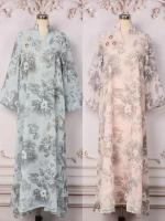 China MT543  Middle Eastern Modest Wear Floral Print Beaded Chiffon Abaya (Dual Colorways) for sale