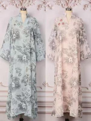 China MT543  Middle Eastern Modest Wear Floral Print Beaded Chiffon Abaya (Dual Colorways) for sale