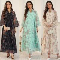China AB511  Middle Eastern Modest Wear Geometric Leaf Print Chiffon Abaya (3 Colors) for sale