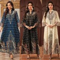China AB530 Middle Eastern Modest Wear Honeycomb & Leaf Print Abaya (3 Colors) for sale