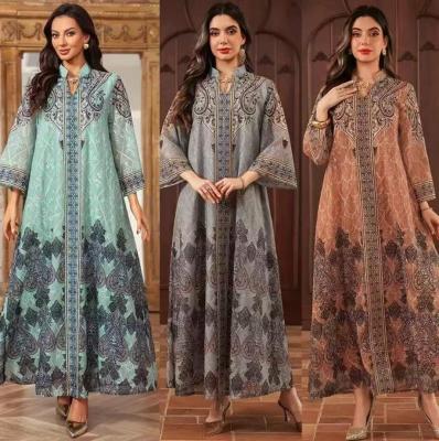 China AB529 Middle Eastern Modest Wear Ombre Paisley Print Abaya With Gold Trim (3 Colors) for sale