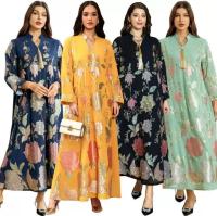China AB349  Middle Eastern Modest Wear Gold Floral Print Tassel Abaya (4 Colors) for sale