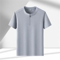 China 2980 Summer new 175g 100% polyester fiber half zipper men's ice silk short sleeved T-shirt for sale