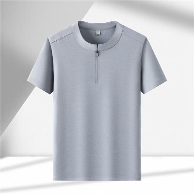 China 2980 Summer new 175g 100% polyester fiber half zipper men's ice silk short sleeved T-shirt for sale