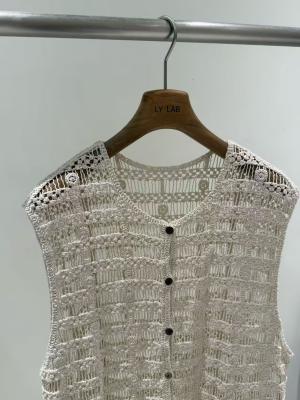 China Summer New Fashionable 100% Cotton Apricot Hook Hollow Tank Top for sale