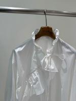 China Spring And Summer Thin White Sky Blue 100% Pure Cotton Ruffled French Shirt for sale