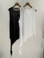 China Spring and summer new black and white 100% polyester irregular hem mesh vest for sale