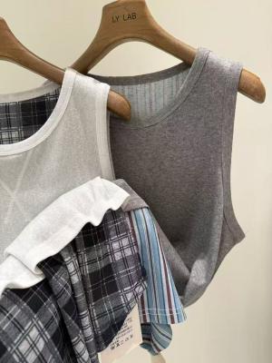 China Summer new white 34% polyester 33% Lyocell fiber 27% cotton 3% mulberry silk 3% linen wool printed bottom vest for sale
