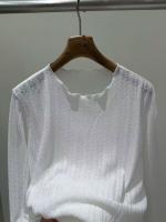 China Spring And Summer Hot Item 92% Polyester 8% Linen White Crochet Knit T-shirt With Tassel Hem for sale