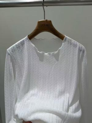 China Spring And Summer Hot Item 92% Polyester 8% Linen White Crochet Knit T-shirt With Tassel Hem for sale
