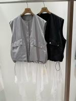 China Spring/Summer New 45% Polyester 55% Nylon Grey Black Work Clothes Style Tank Top With Tencel Hem Splicing for sale