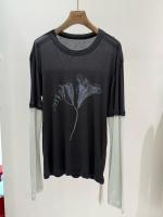 China Spring and summer 80% long staple cotton 20% kapok dark gray mixed mint color long staple cotton color blocked artificial two-piece printed T-shirt for sale