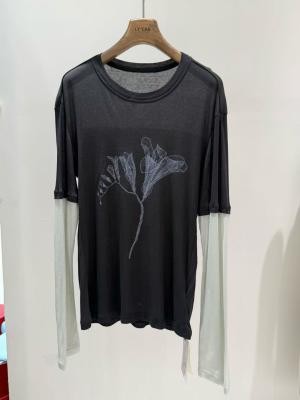 China Spring and summer 80% long staple cotton 20% kapok dark gray mixed mint color long staple cotton color blocked artificial two-piece printed T-shirt for sale