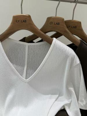 China Summer Lightweight 70% Cotton 26% Polyester 4% Linen White Coffee Black Tricolor Summer V-neck Short Sleeved T-shirt for sale