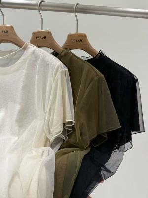 China Summer hot item blue-green/black/apricot 49.1% Lyocell fiber 29.9% polyester, 21% linen layered vest and T-shirt set for sale