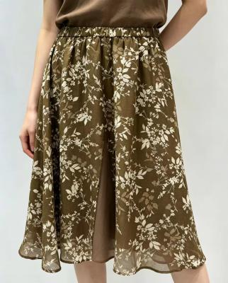 China 80% linen 20% Tencel spring/summer hot item soft and comfortable retro printed linen MIDI skirt for sale