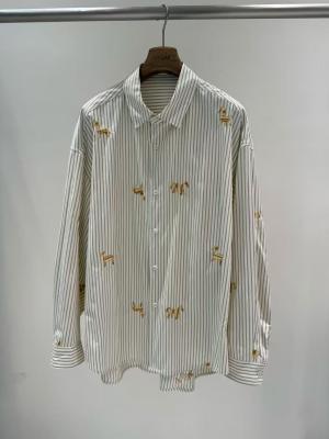 China 100% pure cotton breathable and moisture absorbing vertical stripe shirt with cute cartoon embroidery casual loose and fashionable women's top for sale
