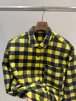 China 100%Cotton Bold Color-Block Plaid Blouse with Architectural Silhouette – Designer Inspired Deconstructed Check Top for sale