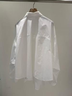 China 100% pure cotton lightweight and breathable women's ultra loose cotton shirt - exaggerated collar long sleeved shirt - high-end fashion minimalism for sale