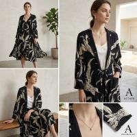 China STYLE 1002 BOTANICAL PRINT POLYESTER SATIN KIMONO ROBE WOMEN MULTI-SCENE LOUNGE OUTFIT for sale