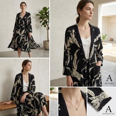 China STYLE 1002 BOTANICAL PRINT POLYESTER SATIN KIMONO ROBE WOMEN MULTI-SCENE LOUNGE OUTFIT for sale