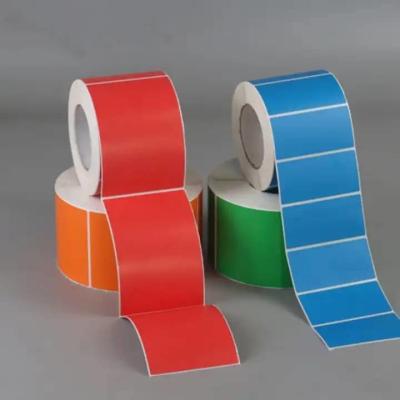 China Preprinted Adhesive Thermal Sticker Labels 80x60mm Direct Thermal Paper Red Blue for sale