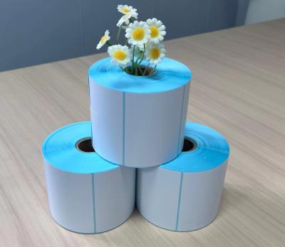 China Blue Thermal Adhesive Barcode Sticker 80x50mm Direct Thermal Blank Label Roll for sale