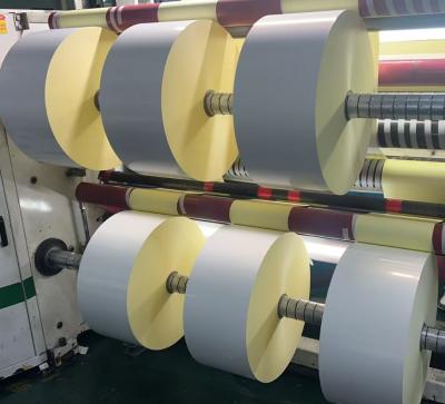 China WG9033H Glossy White PE Self Adhesive Label Stock 80um Water Glue with 60G Yellow Liner PE Sticker Jumbo Roll for sale