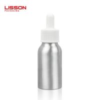 China Silver 50ml Refillable Aluminum Bottle Packaging With Glass Dropper for sale