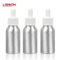 China Silver 50ml Refillable Aluminum Bottle Packaging With Glass Dropper for sale