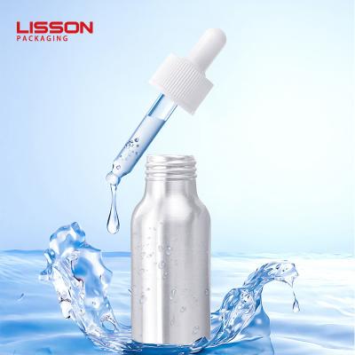 China 15ml 30ml 50ml Refillable Aluminum Bottle Packaging With Glass Dropper for sale