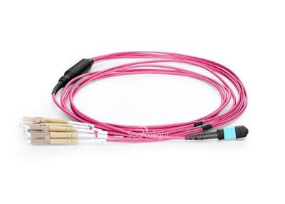 China Om4 Mpo Aqua To Lc Fiber Optic Patch Cord Fanout 8f Cores 3.0mm To 2.0mm Ofnp Cable for sale