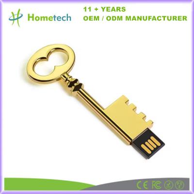 China Classic Key Shaped Metal Thumb Drive Water Proof Data Storage Silver Gold Copper A Grade Chips for sale