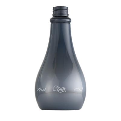 China Made In China 350ml Silver Gray Pet Luxury Shower Gel Bottle With Printed Pattern Empty Shampoo Bottle for sale