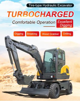 China Earthwork Hydraulic 7 Ton Wheeled Digger Clamshell Shovel Wheel Excavator For Engineering for sale