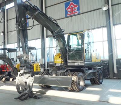 China Engineering Large Digger Hook Machine 8ton Wheel Excavator With Bucket for sale