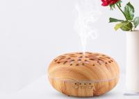 China 350ml Ultrasonic Customized Logo Wood Grain Hollowed Colorful LED Lamp Air Humidifier for sale