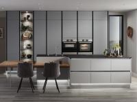 China Wooden Kitchen Furniture Set with Lacquer Surface Treatment and Quartz Stone Countertop for sale
