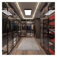 China Adjustable Aluminum Door Black Glass Wardrobe for Apartment Bedroom Closet Furniture for sale